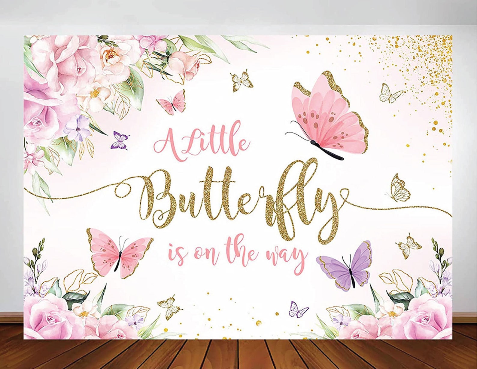 Butterfly Baby Shower Backdrop, A Little Butterfly is on the Way Photo ...