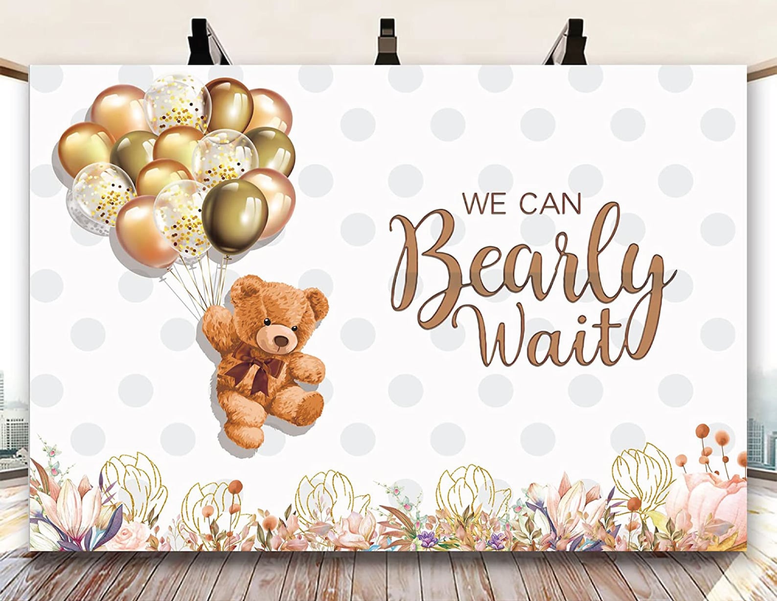 Teddy Bear Baby Shower Backdrop We Can Bearly Wait Vinyl - Etsy