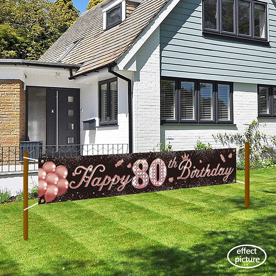 Large 80th Birthday Banner Backdrop Decorations for Women Rose - Etsy