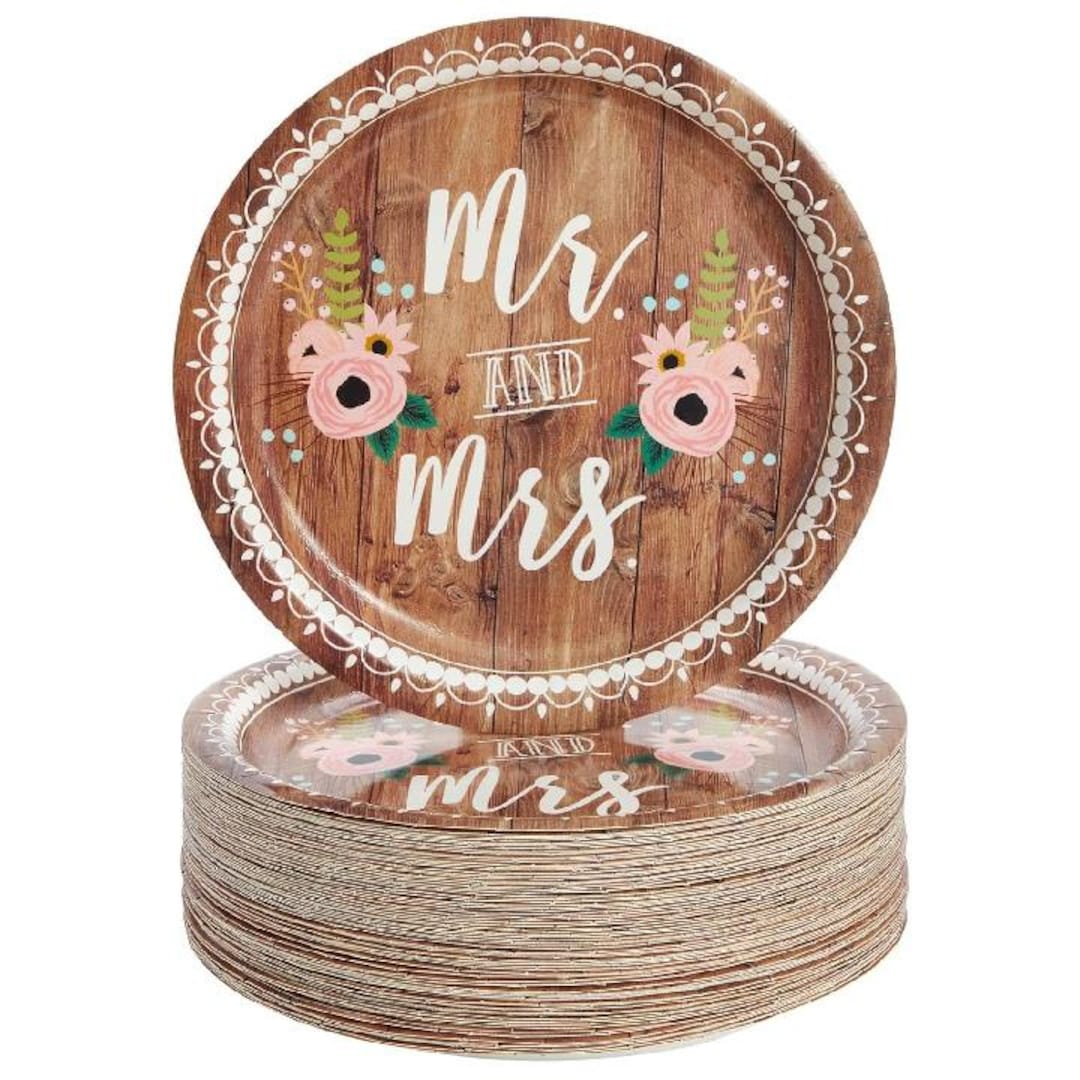 Mr and Mrs Plates 80 PCS, Rustic Wood Bridal Shower Paper Plates ...