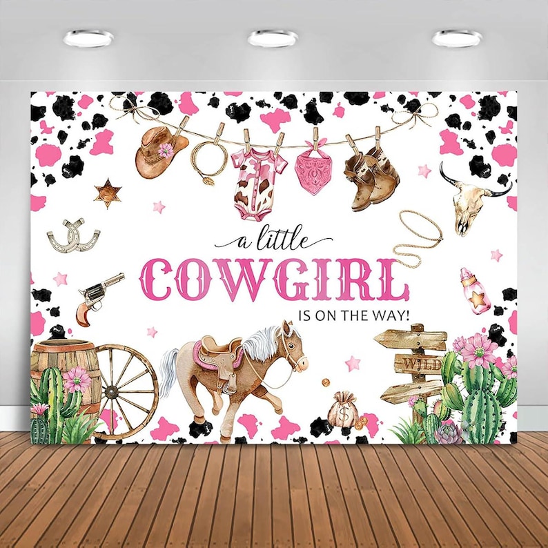 Cowgirl Baby Shower Backdrop, A Little Cowgirl is on the Way Banner ...
