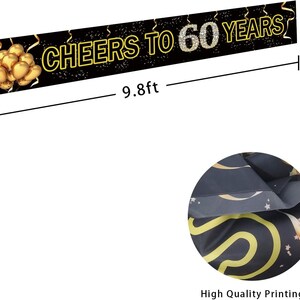 Large Cheers to 60 Years Banner Backdrop Decorations Men Women Black ...