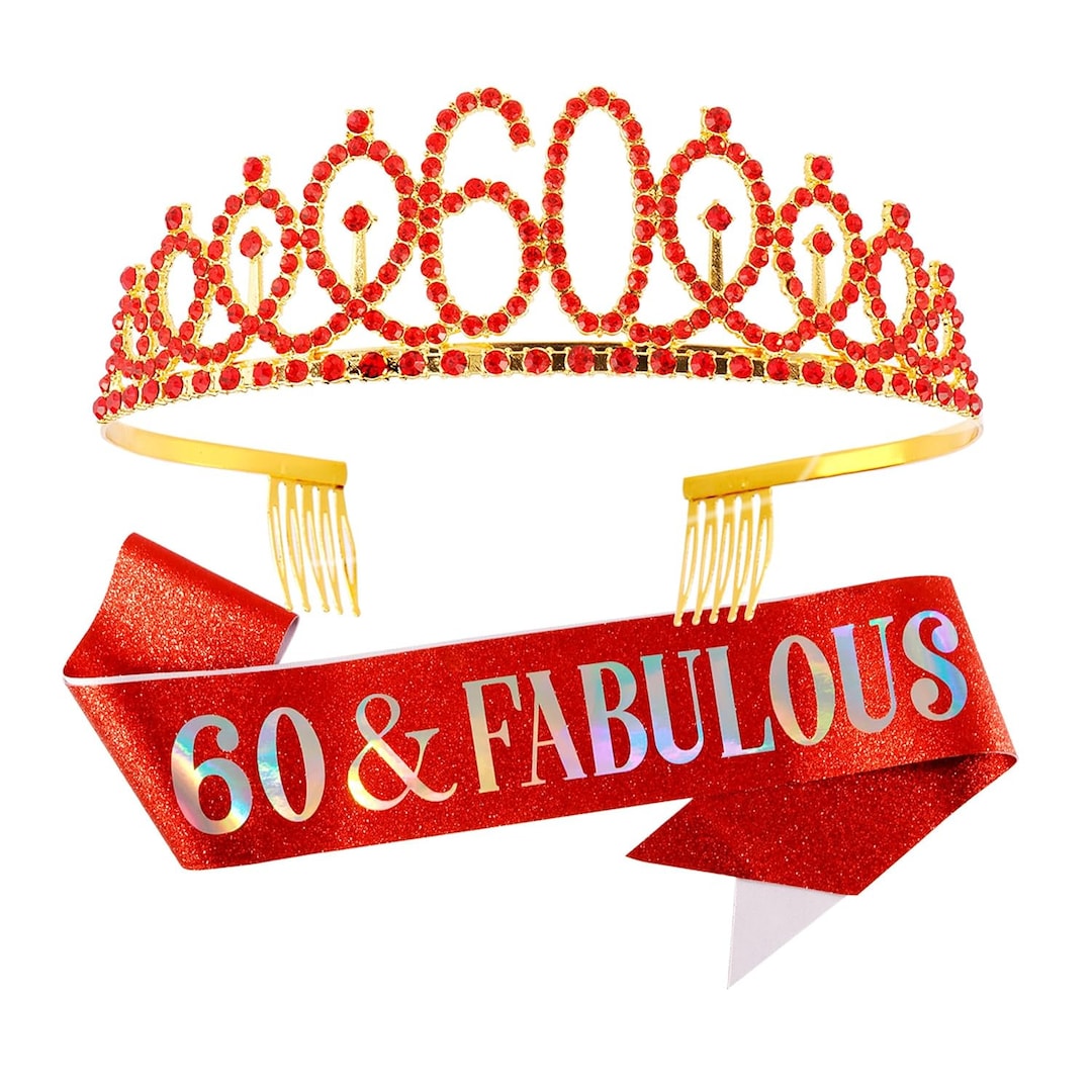 60th Sash & Rhinestone Tiara Set, 60th Birthday Sash and Red Crown, Red ...