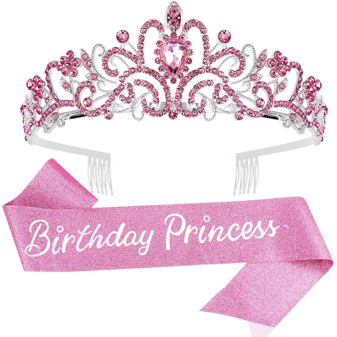 Birthday Girl Sash and Tiara Pink, Princess Crown With Birthday Sash ...