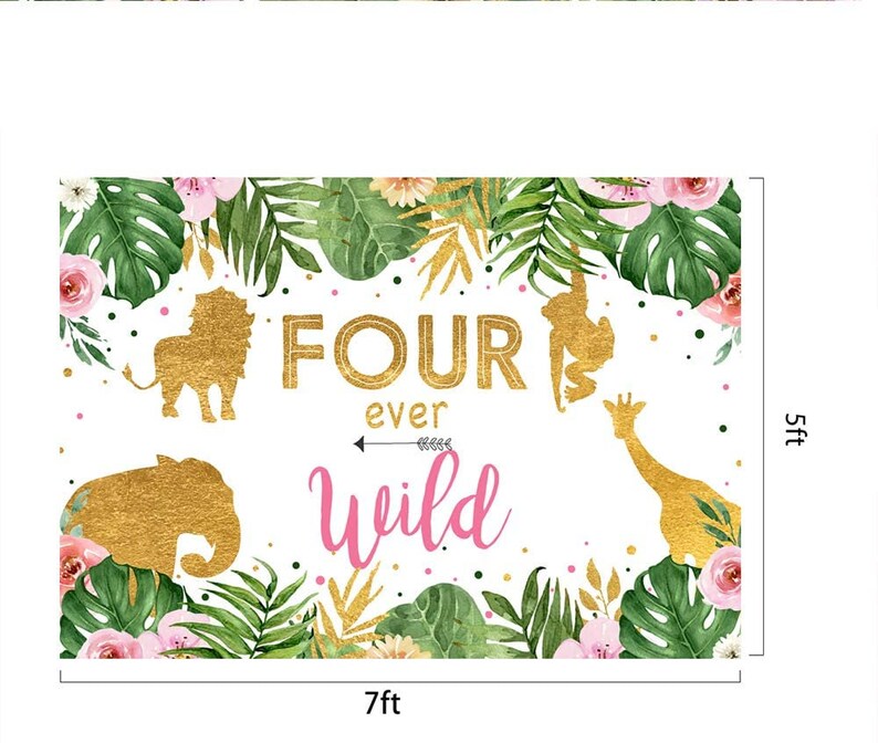 Four Ever Wild Backdrop Girl Jungle Safari Animals 4th - Etsy