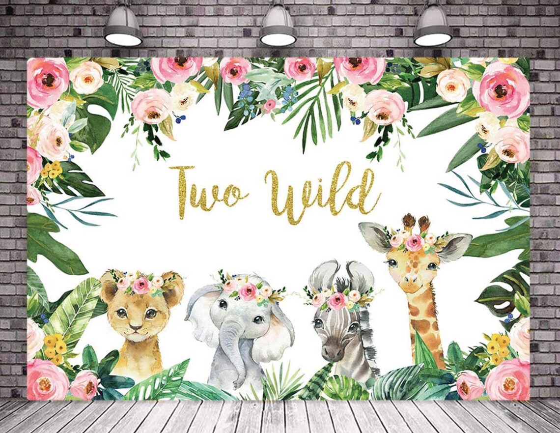 Two Wild Backdrop Girl's Jungle Safari Animals 2nd - Etsy