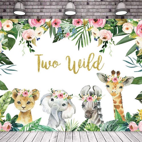 Two Wild Backdrop Girl's Jungle Safari Animals 2nd | Etsy