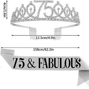 75th Birthday Sash and Tiara for Women, 75 & Fabulous Birthday Sash ...