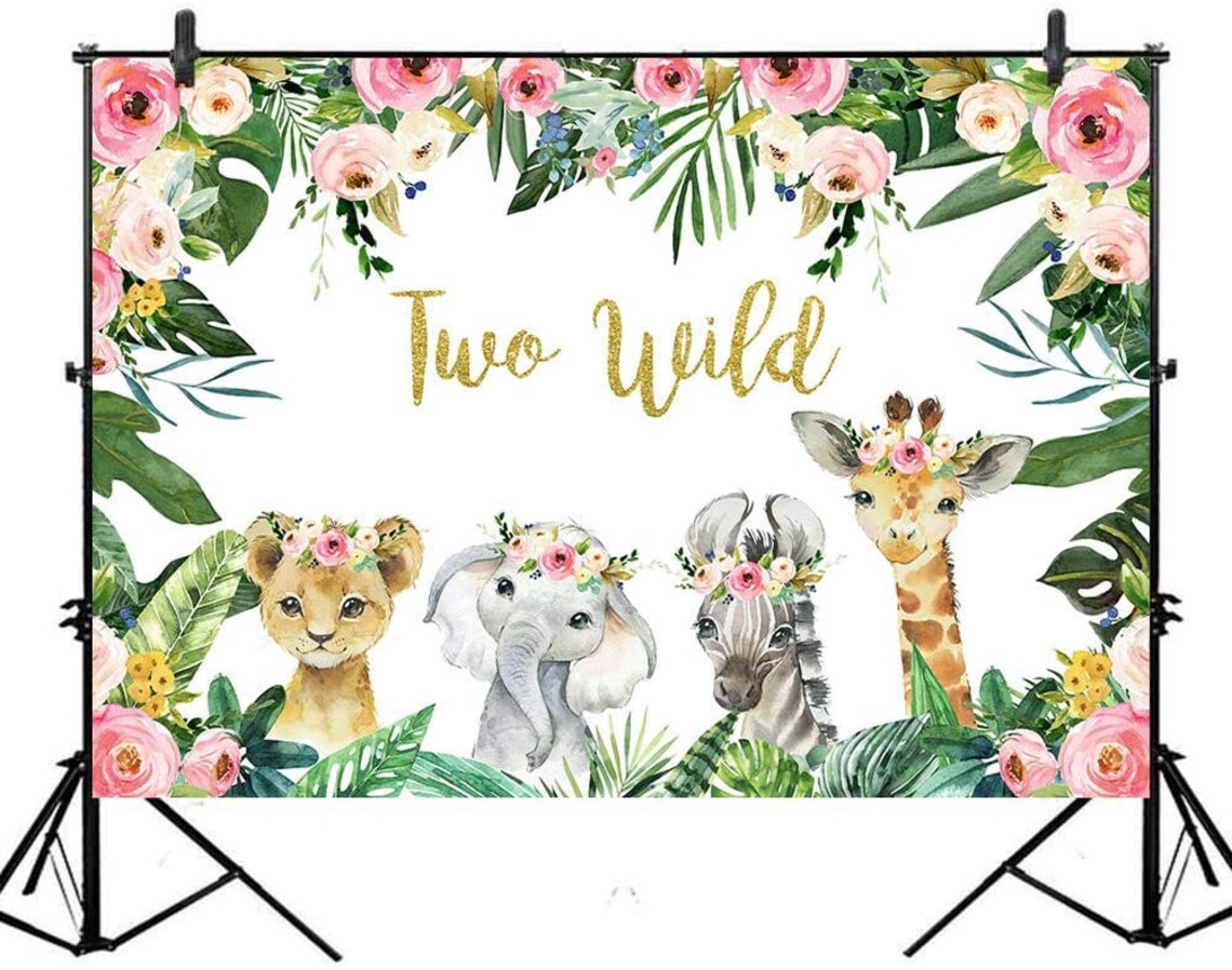 Two Wild Backdrop Girl's Jungle Safari Animals 2nd - Etsy