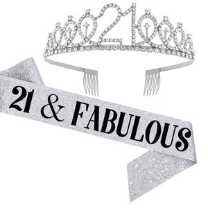 21st Birthday Sash and Tiara for Girls, 21 & Fabulous Birthday Sash ...