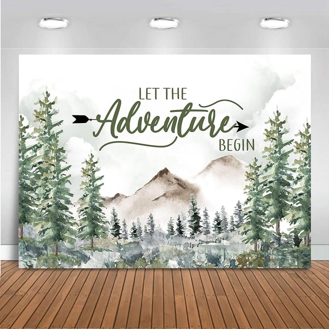 Let the Adventure Begin Baby Shower Backdrop Rustic Forest Pine Tree ...