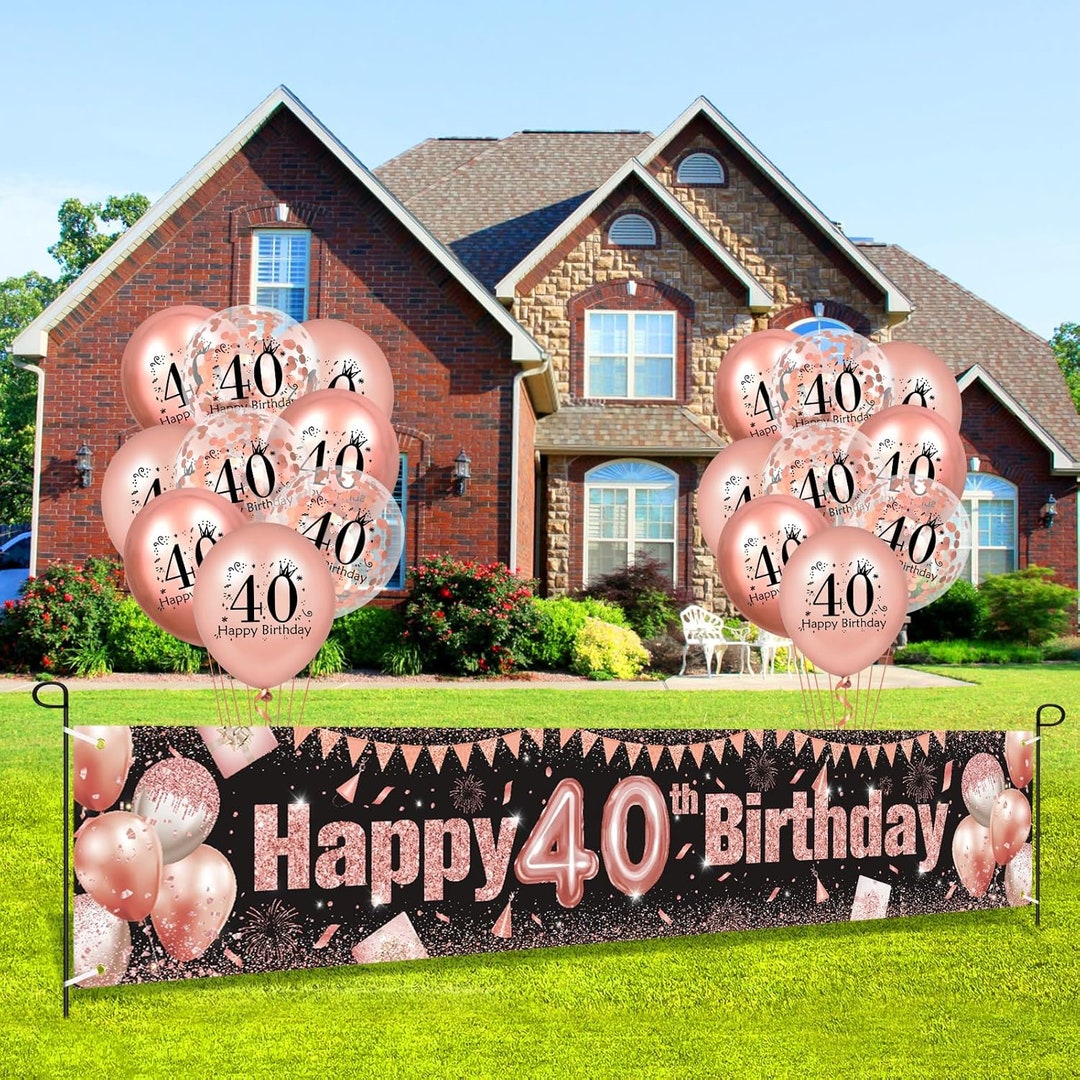 Large 40th Birthday Banner Backdrop Decorations for Women Rose Gold 40 ...