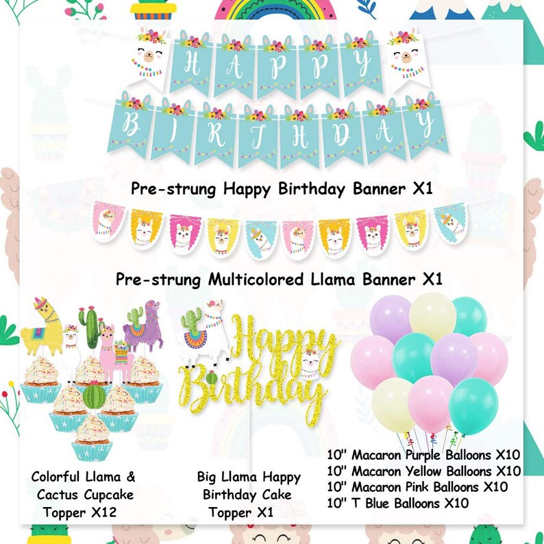 Llama Birthday Decorations, Llama Birthday Decor Kit, Girl's Llama ...