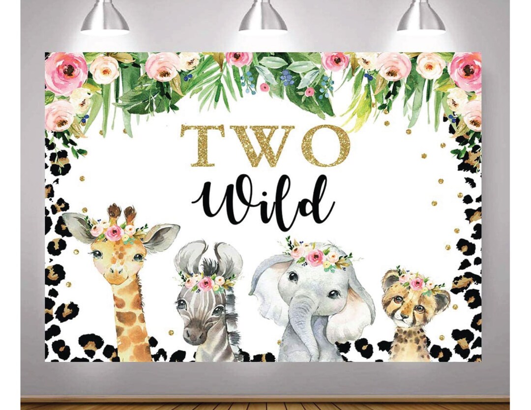 Two Wild Backdrop Girl's Jungle Safari Animals 2nd Birthday Vinyl Photo ...