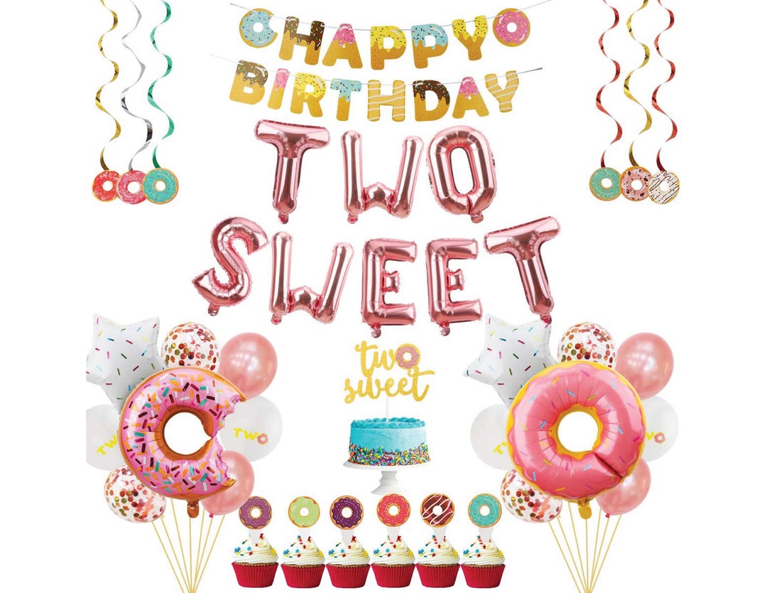 Donut Two Sweet Birthday Party Decoration, Girl's Donut 2nd Birthday ...