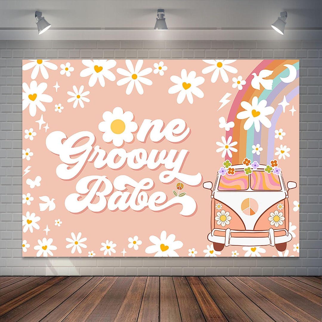 One Groovy Babe Backdrop, Daisy Hippie Peace Love Cake Table Banner ...