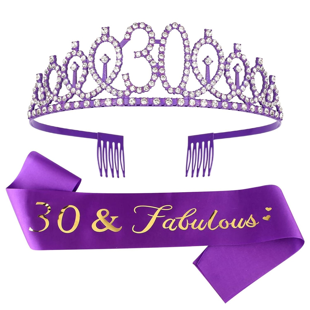 30th Birthday Sash and Tiara for Girls Purple, 30 & Fabulous Birthday ...