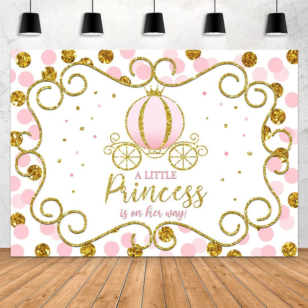 Little Princess Baby Shower Backdrop, Pink Princess Carriage Gold Crown ...