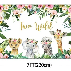 Two Wild Backdrop Girl's Jungle Safari Animals 2nd Birthday Vinyl Photo ...
