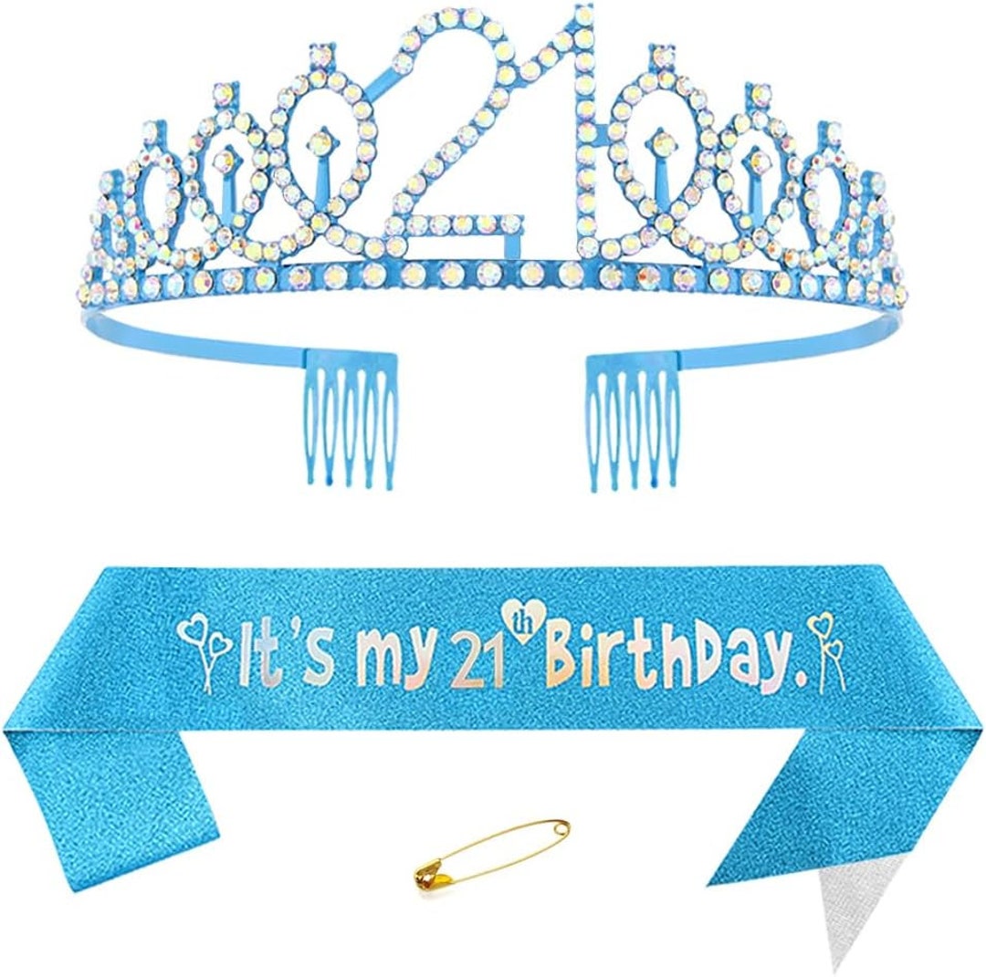 21st Birthday Sash and Tiara for Girls, Blue It's My 21st Birthday Sash ...