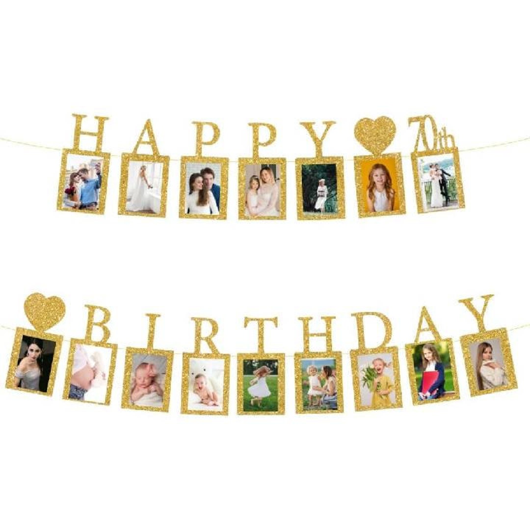 70th Birthday Photo Banner, 70th Birthday Gold Banner, 70th Party ...