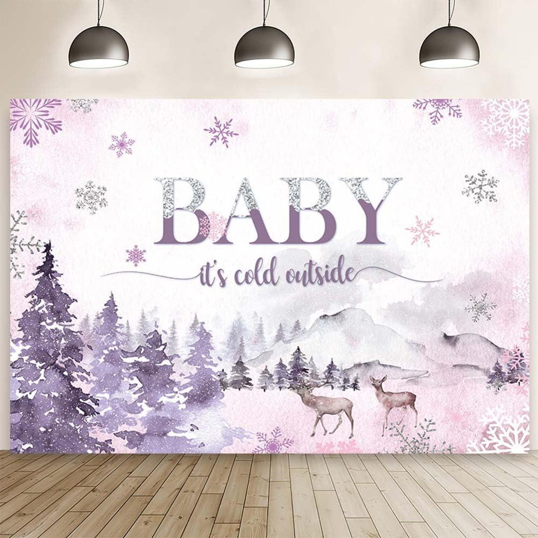 Baby It's Cold Outside Backdrop Banner, Pink Purple Forest Girls ...