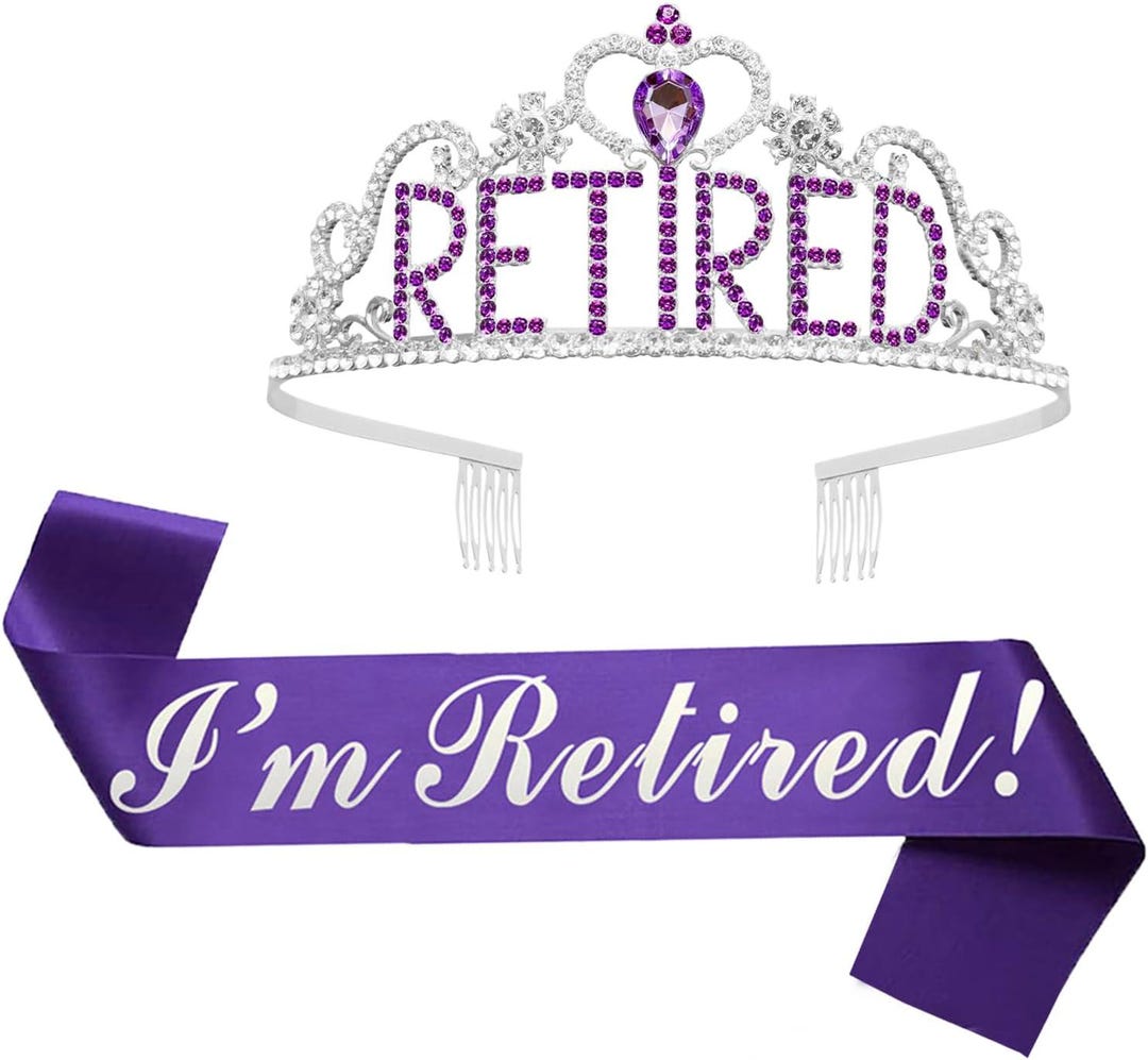 Retirement Sash & Rhinestone Tiara Set, I'm Retired Sash and Silver ...