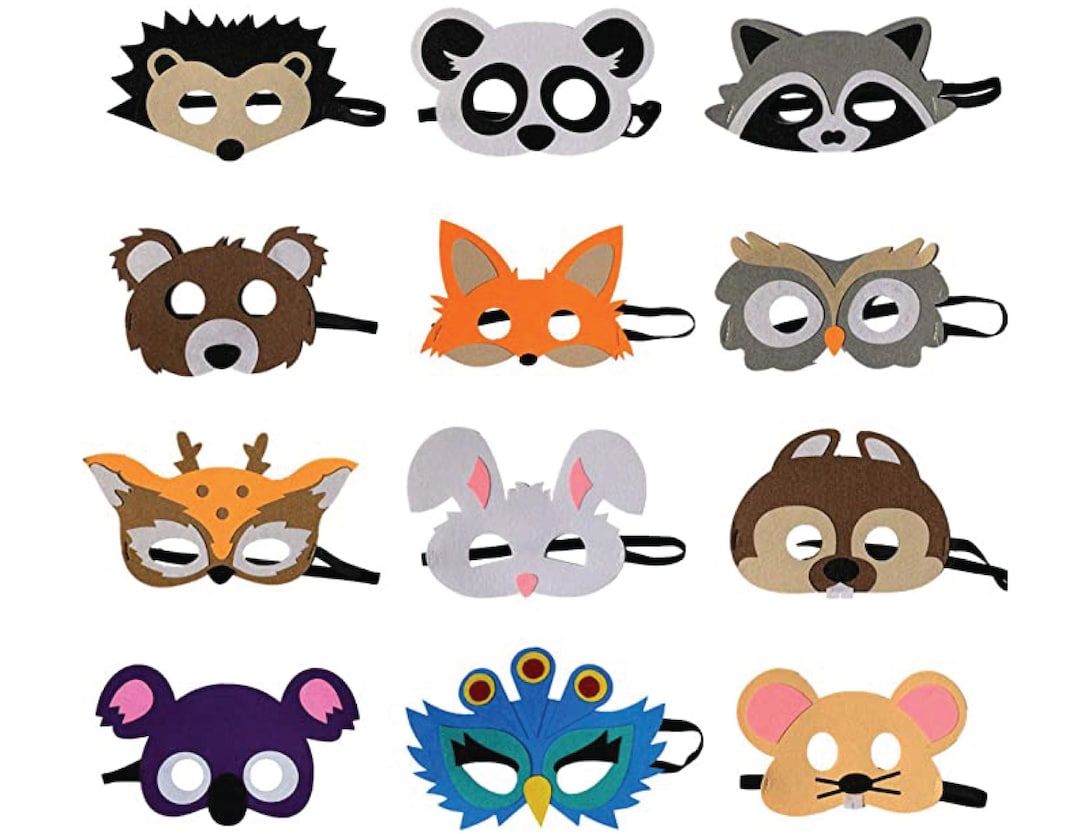 Woodland Animals Felt Masks Pack of 12, Woodland Party Favors, Woodland ...