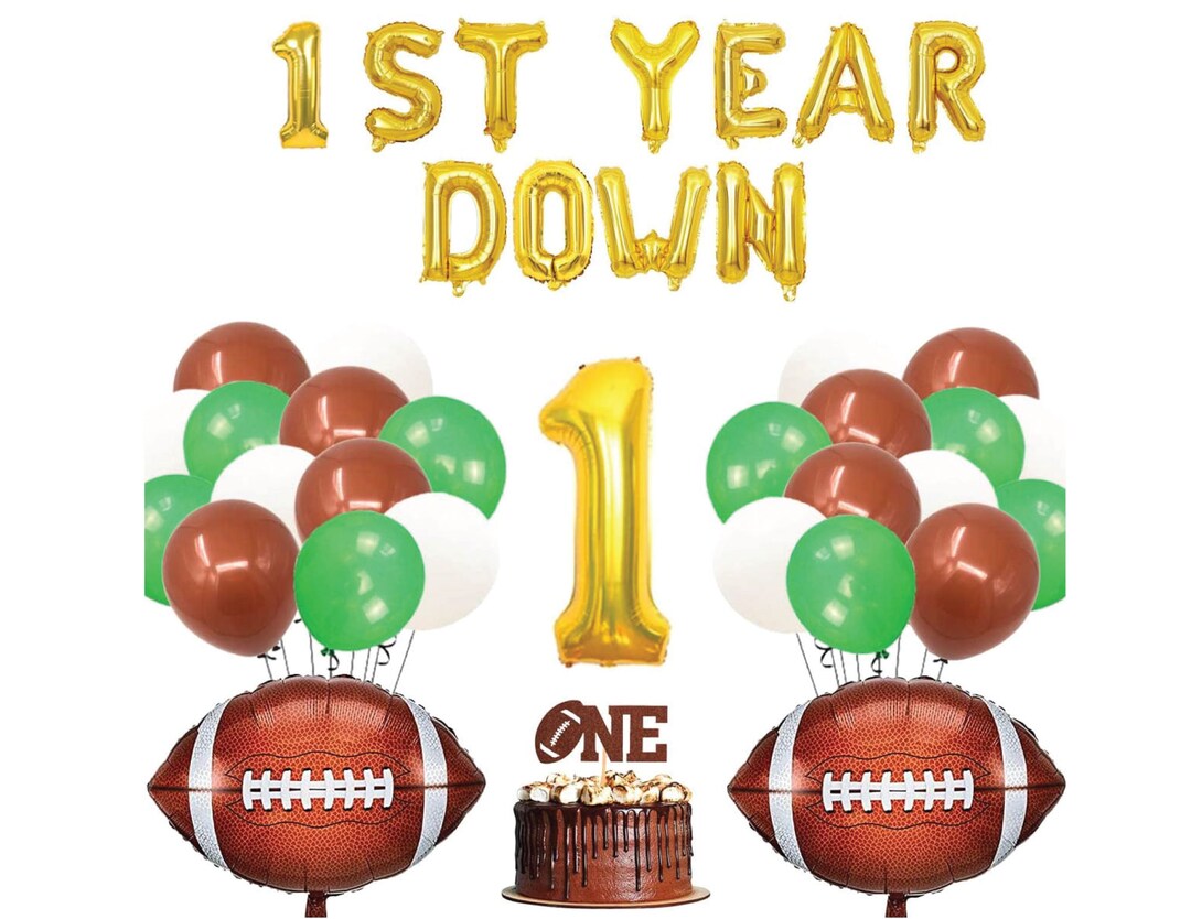 Football First Year Down Birthday Balloons Decorations Football One ...