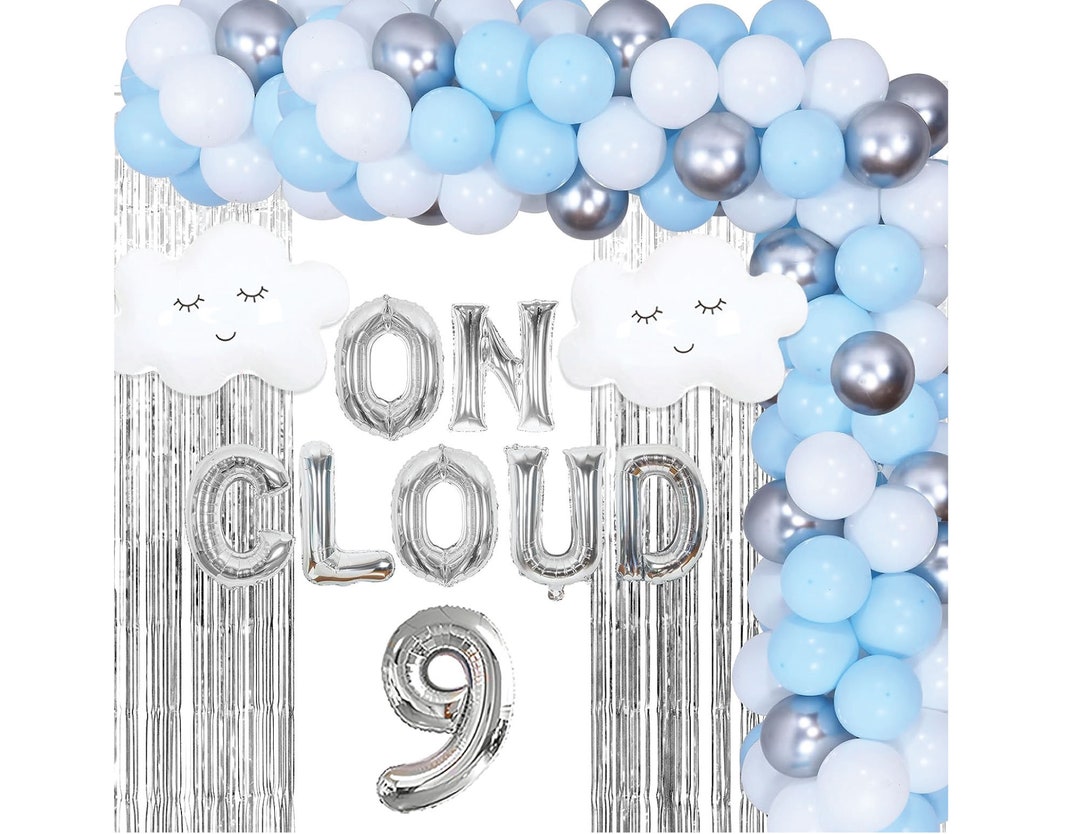 On Cloud 9 Birthday Decorations, Baby Blue Silver on Cloud 9 Balloon ...