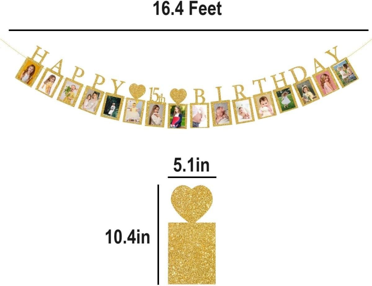 15th Birthday Photo Banner, 15th Birthday Gold Banner, 15th Party ...