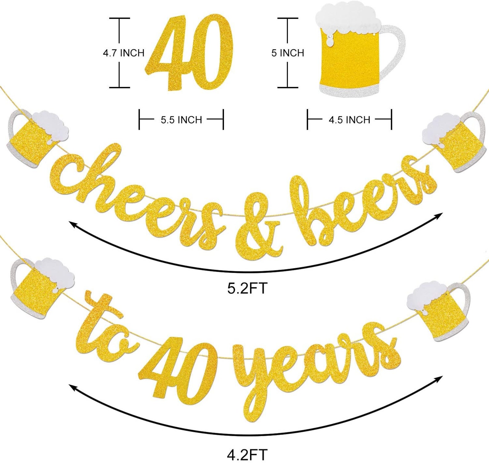 40 Years Gold Glitter Banner Cheers and beers to 40 years | Etsy
