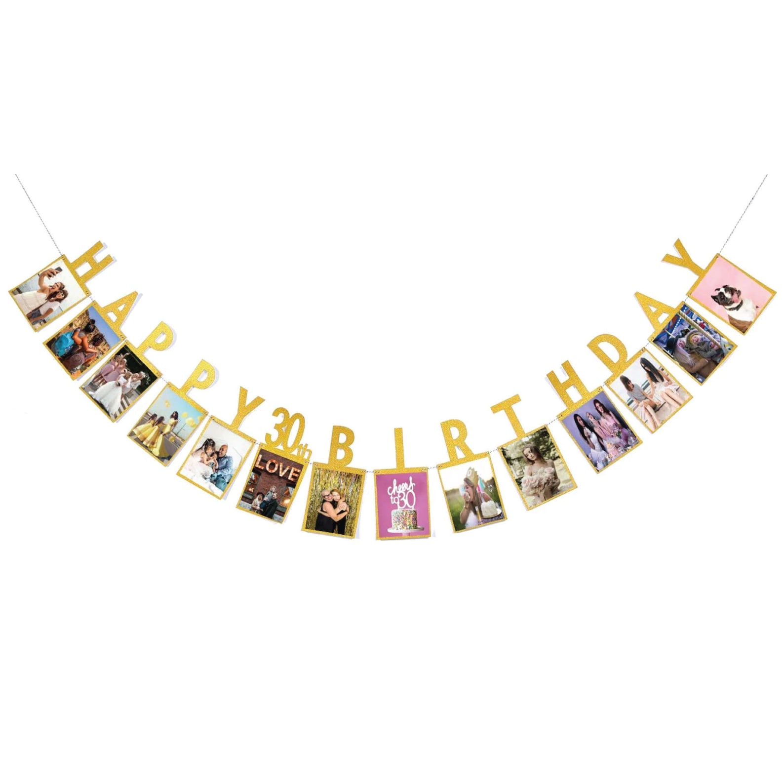 30th Birthday Photo Banner, 30th Birthday Gold Glitter Banner, 30th ...