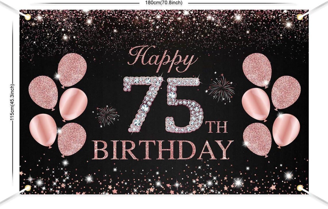 75th Birthday Banner Backdrop Decorations for Women Rose Gold Happy 75 ...