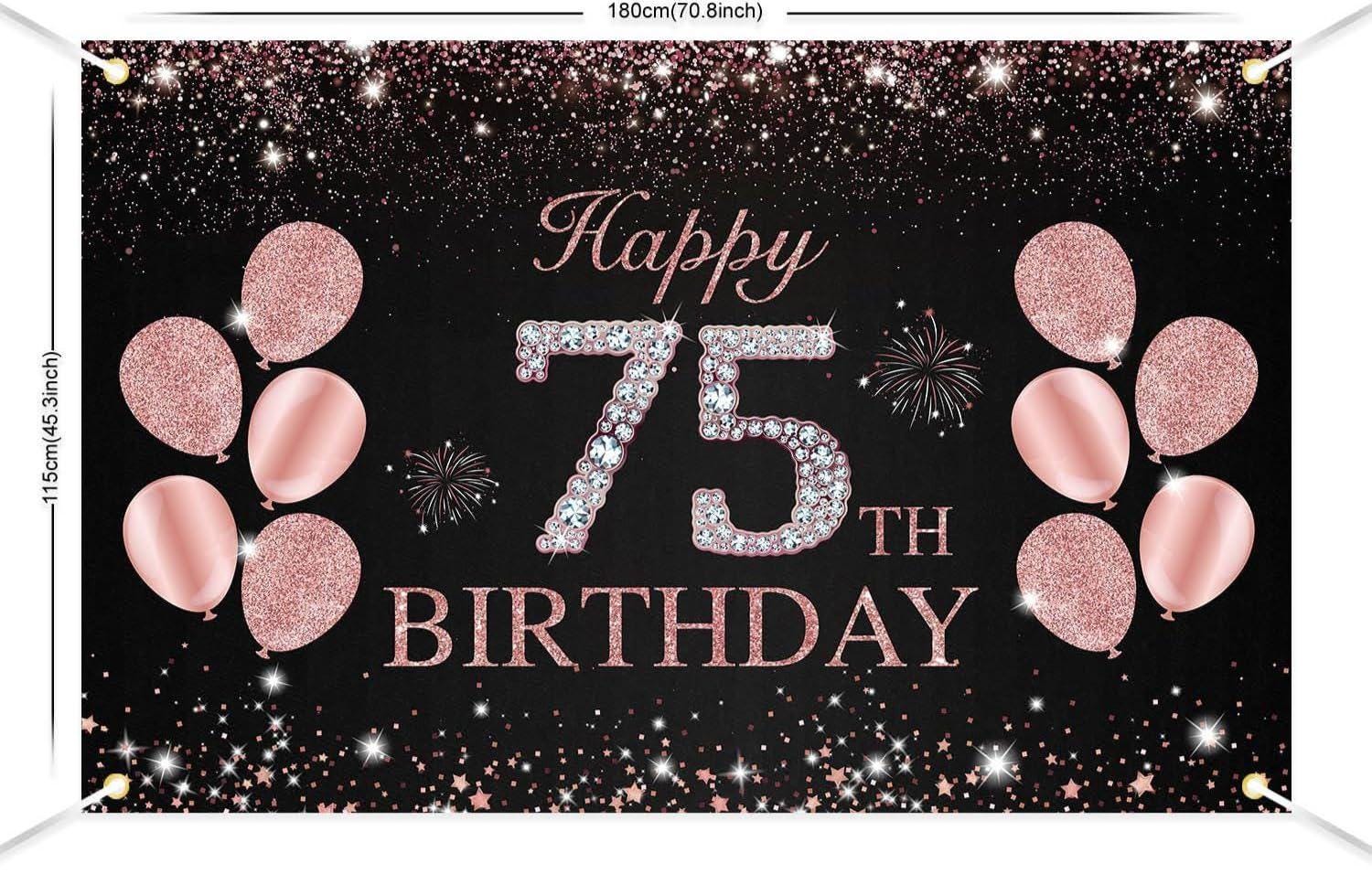 75th Birthday Banner Backdrop Decorations for Women Rose Gold Happy 75 ...