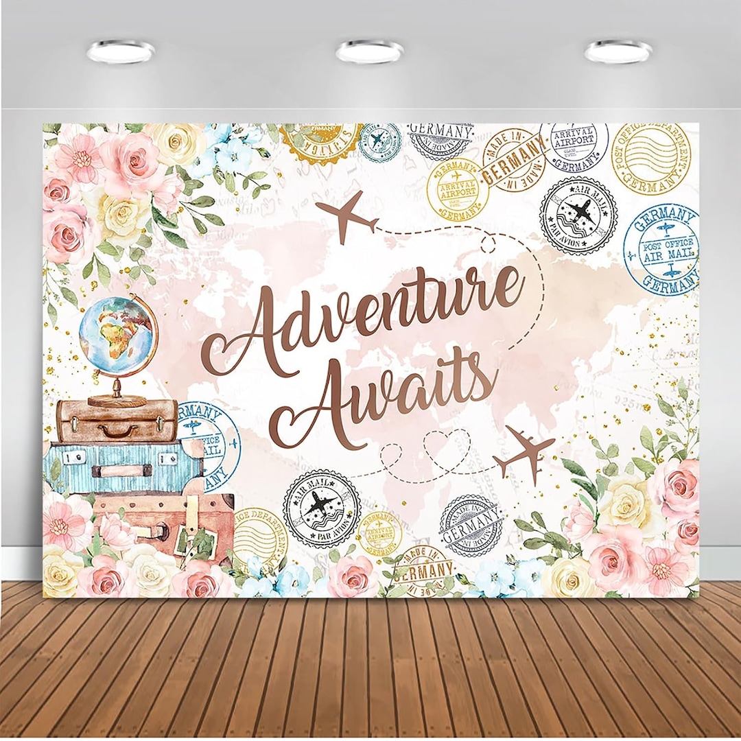 Adventure Begins Backdrop Banner, Pink Global Travel Adventure Begins ...