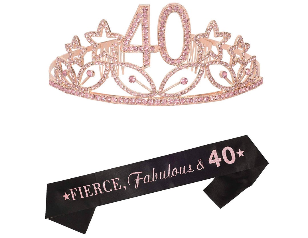 40th Sash & Rhinestone Tiara Set, 40th Birthday Sash and Rose Gold ...
