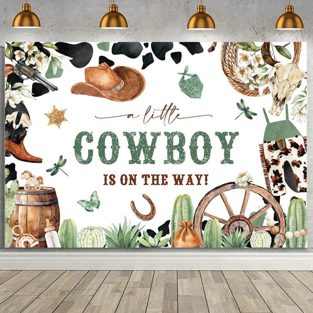 Cowboy Baby Shower Backdrop, A Little Cowboy is on the Way Banner Vinyl ...