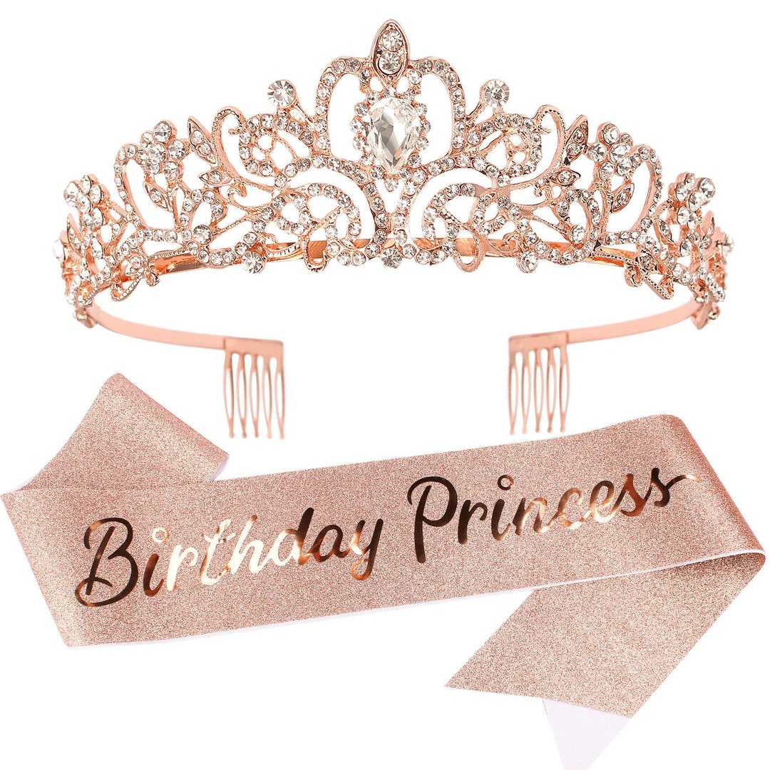 Birthday Girl Sash and Tiara Rose Gold, Princess Crown With Birthday ...