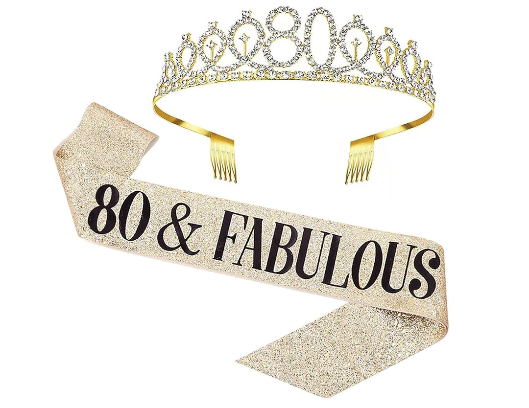 80th Birthday Sash and Tiara for Women, 80 & Fabulous Birthday Sash Crown 80th Sash and Tiara ...