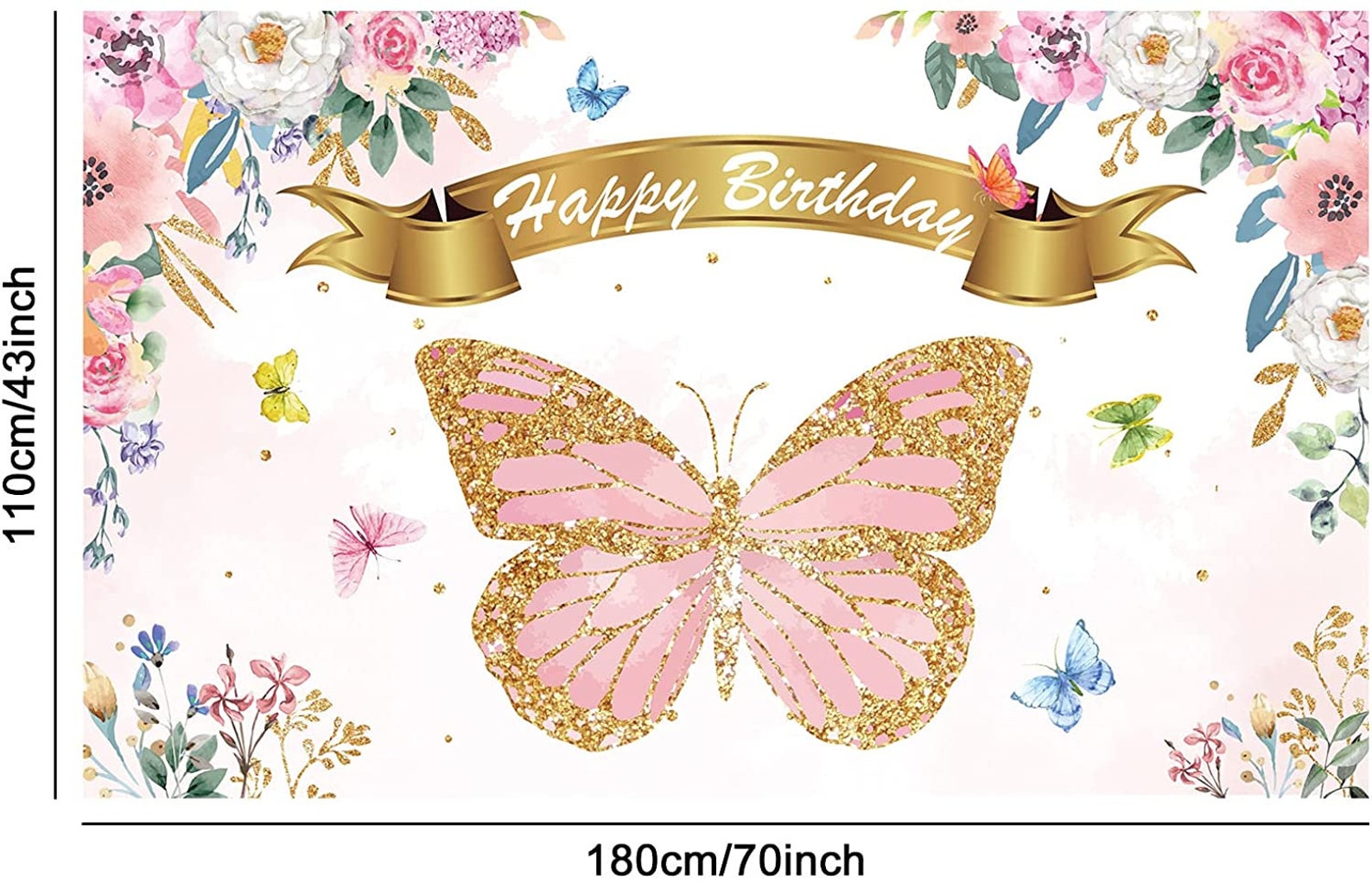 Butterfly Birthday Backdrop Girl Floral Butterfly Birthday Photo ...