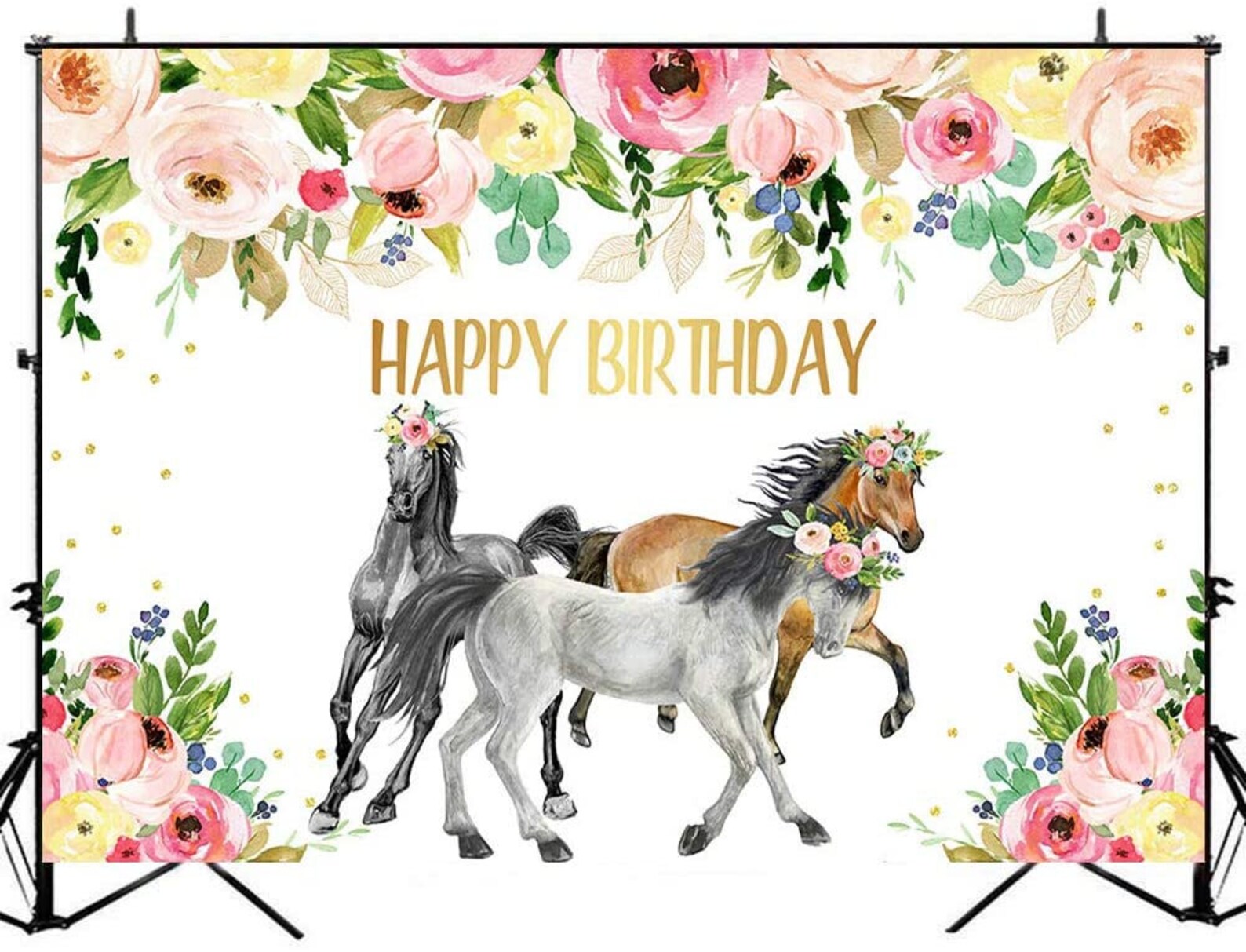 Horse Birthday Backdrop Watercolor Flower Horse Kids Happy - Etsy