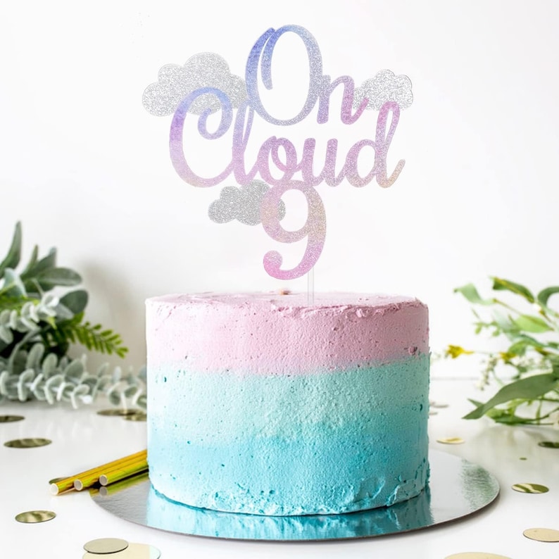 On Cloud 9 Birthday Cake Topper, Gradient on Cloud 9 Cake Topper, Happy ...