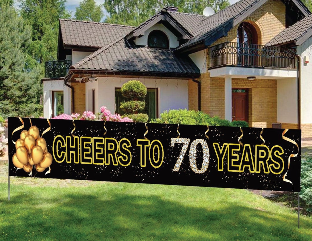 Large Cheers to 70 Years Banner Backdrop Decorations Men Women Black ...