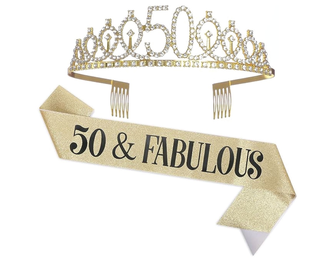 50th Birthday Sash and Tiara for Women, 50 & Fabulous Birthday Sash ...