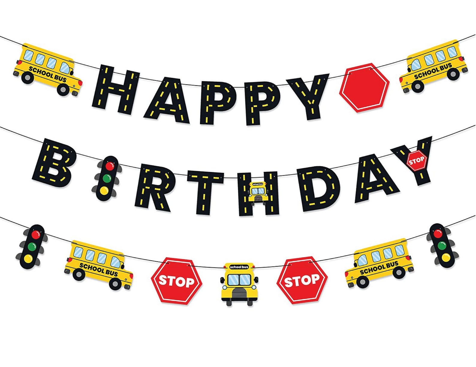 School Bus Birthday Banner, School Bus Party Supplies Happy Birthday ...