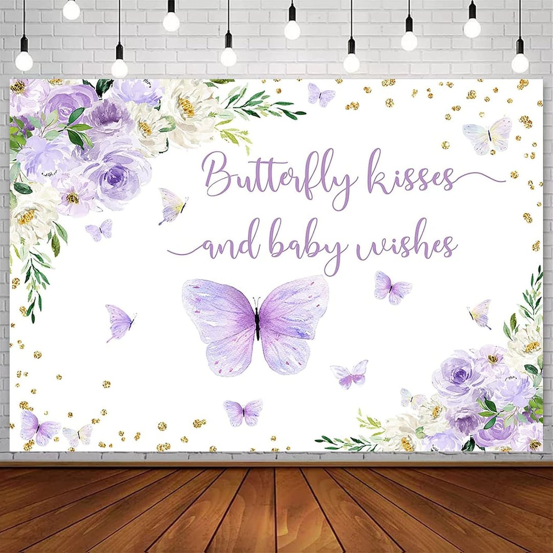 Butterfly Baby Shower Backdrop, Butterfly Kisses and Baby Wishes ...