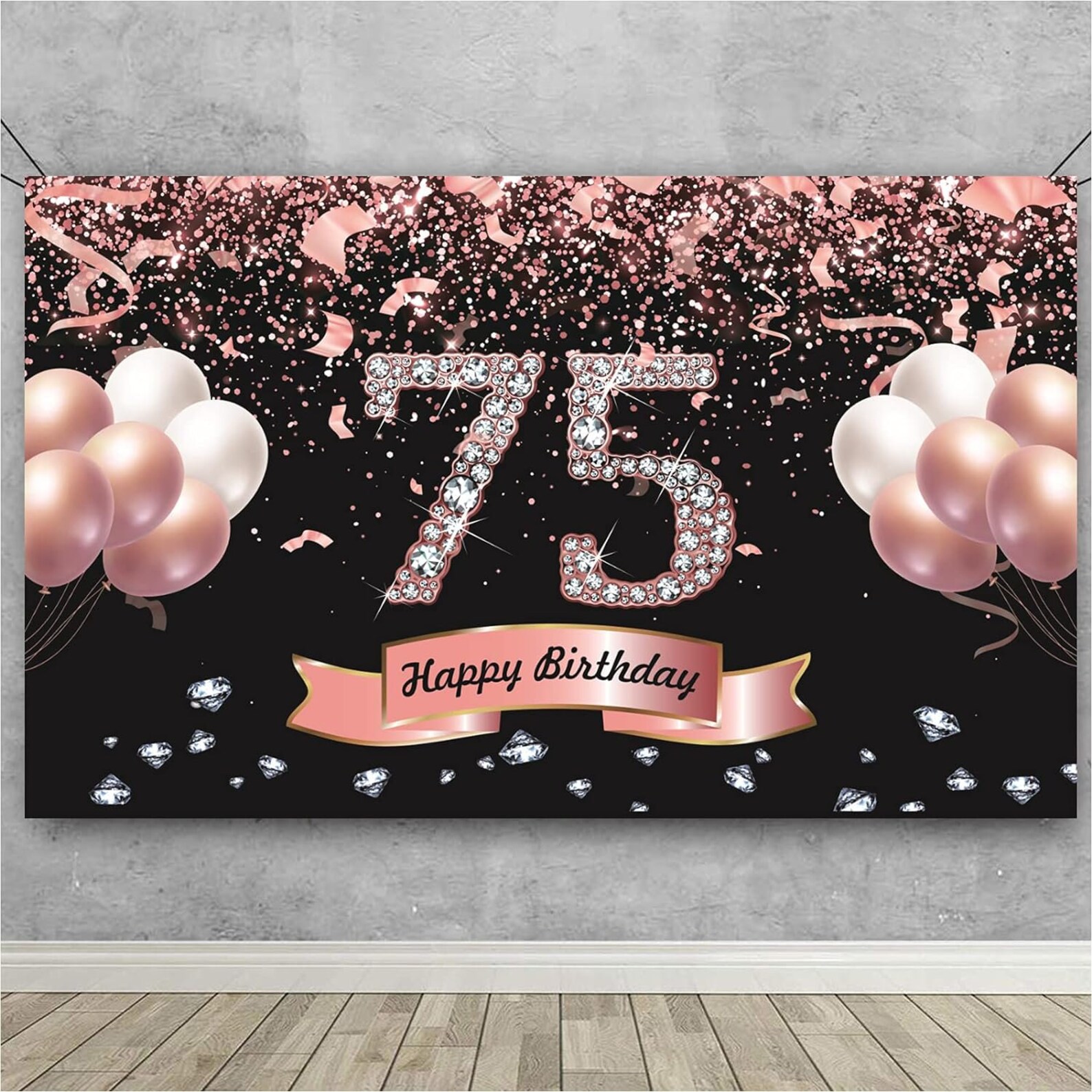 75th Birthday Banner Backdrop Decorations for Women Rose Gold Happy 75 ...