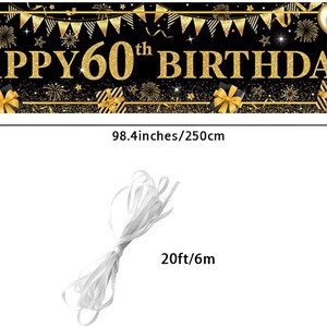 Large 60th Birthday Banner Backdrop Decorations Men Women Black Gold 60 ...