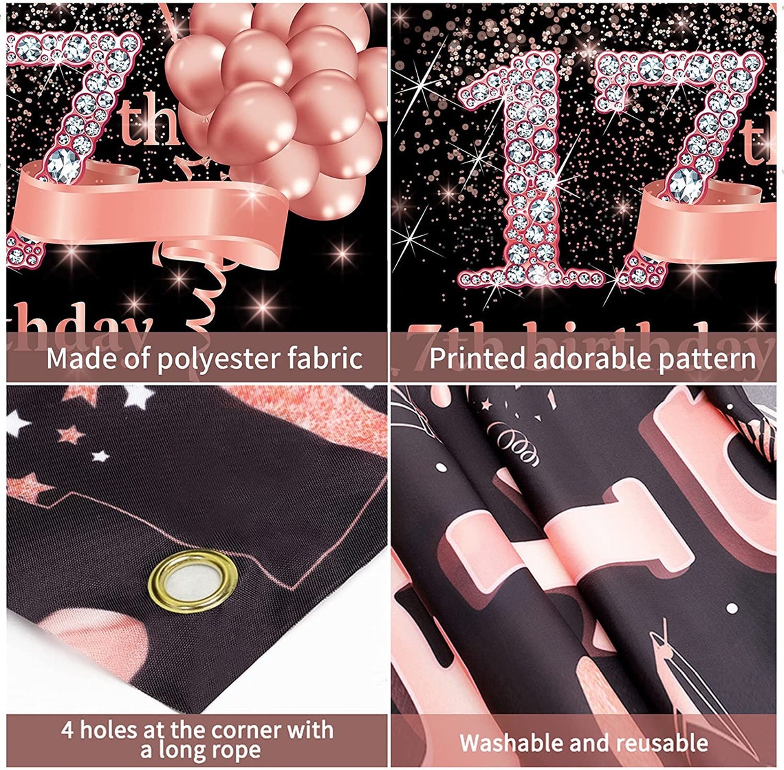 17th Birthday Banner Backdrop Decorations for Girl's Rose - Etsy